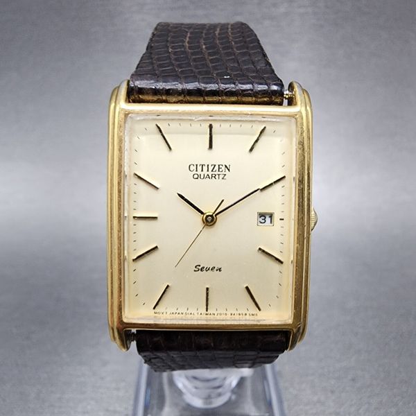Citizen Seven Tank Watch Men 25mm Cream Dial Gold Tone Date Rectangle ...