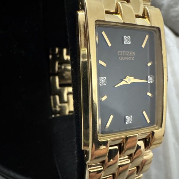 Citizen Quartz Gold tone Unisex Black Dial square watch. | WatchCharts ...