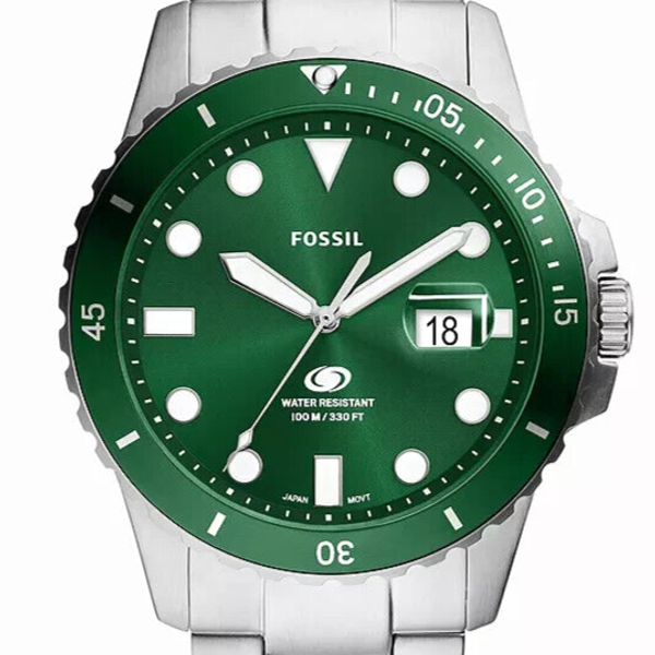 Fossil Blue Dive Stainless Steel Analog Green Dial Quartz FS6033 100M ...