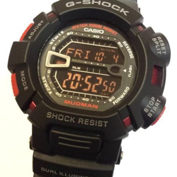 SOLD: Casio G-Shock Mudman G-9000-1 Negative Display w/Red Accents Mod ...
