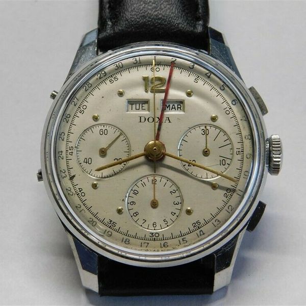 Mens Stainless Doxa Triple Date Chronograph Wristwatch Valjoux 72C ...