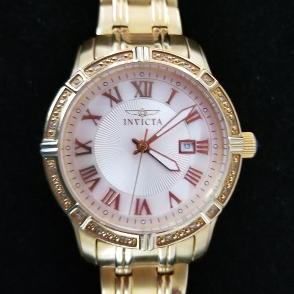 Invicta Rose Gold Tone Date Watch MOP on Dial Link Band 6" Max Size New ...