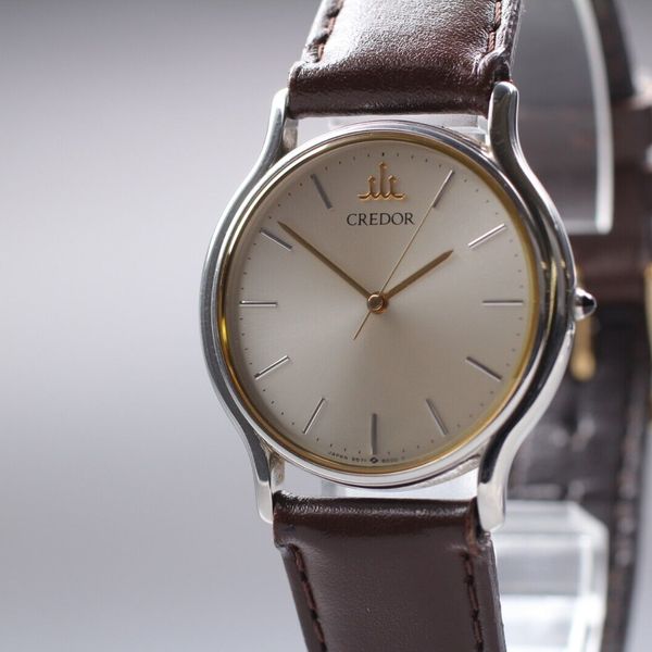 [Near Mint] Seiko Credor Signo 9571-6000 Gold Dial Quartz Mens Watch ...