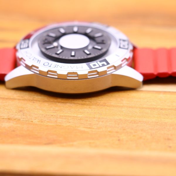 Magneto watch red black silver 3atm swiss made ball bearing hands dial ...