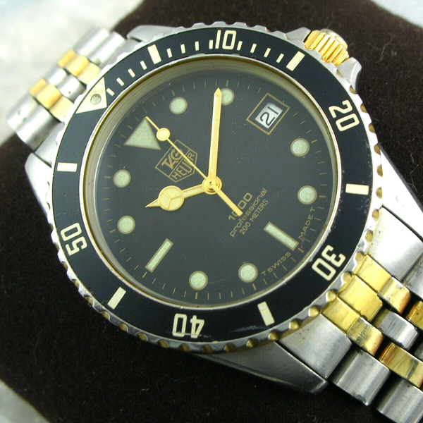 TAG HEUER 1000 200m,MEN'S case diver, 18k GOLD PLATED/BLACK NEW BATT ...