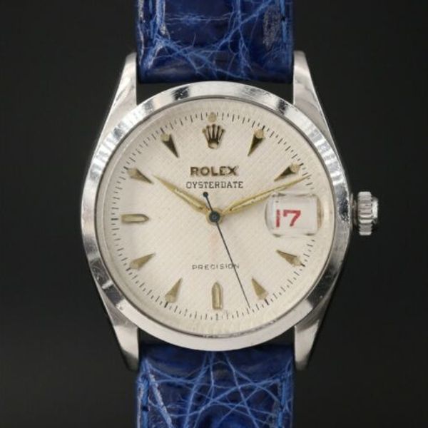 1953 Rolex Oysterdate stainless steel w/ white honeycomb dial & red ...