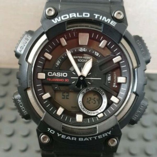 Casio Gents AEQ-110 Telememo 30, World Time , Countdown Timer Watch ...