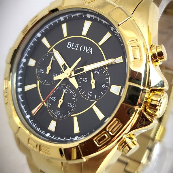 BULOVA $395 MEN'S CLASSIC CHRONOGRAPH GOLD BLACK DIAL 43MM DATE WATCH ...