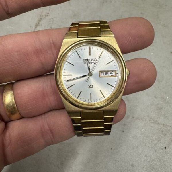 VTG Seiko S3 Day Date Quartz Movement Gold Band Pearl Color Face ...