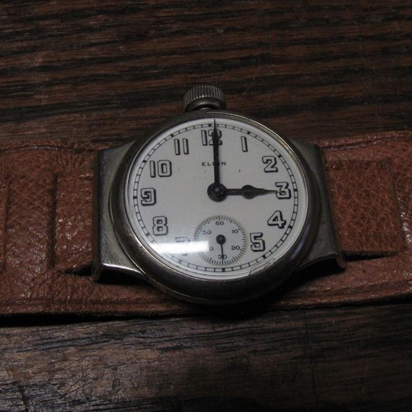 Elgin Nickel Case Trench Watch 90 degree offset original band ...