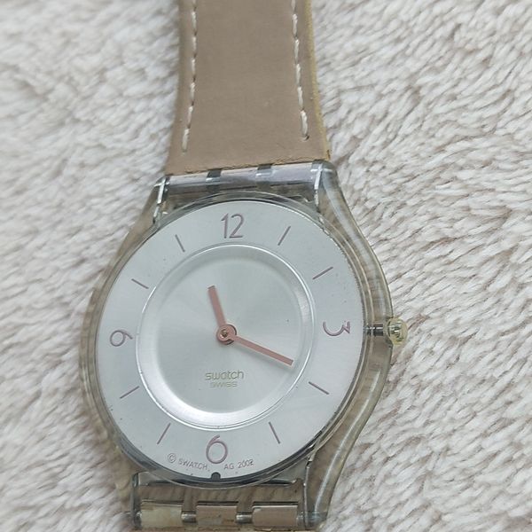 SWATCH SKIN 2002. NEW BATTERY. WORKING. LEATHER STRAP. ULTRA THIN ...