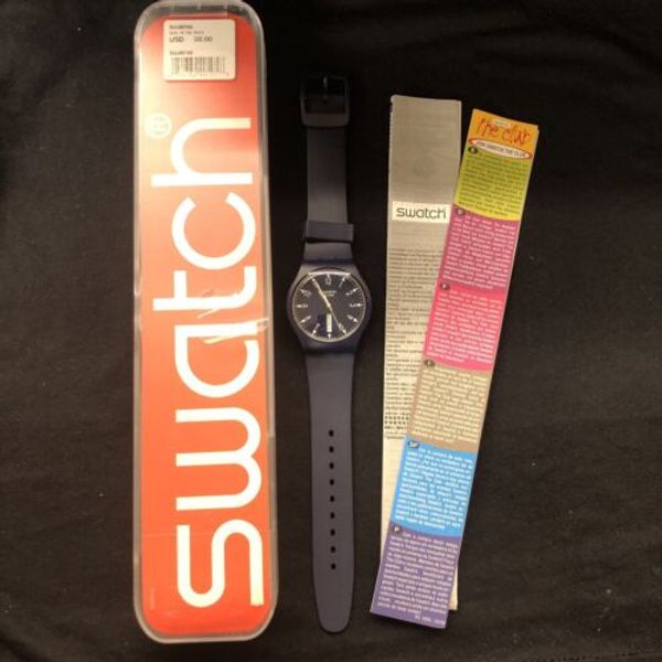 2005 Swatch Watch AG Blue SUJN700 Day date Photos Rare NOS NEW ...