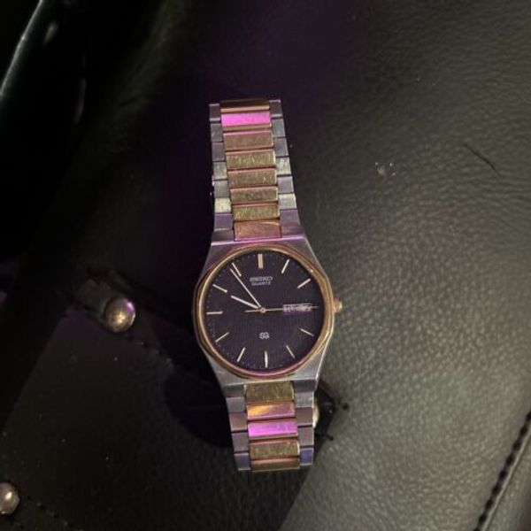 VTG Seiko SQ Watch Men 34mm Black Dial Two Tone Daydate Octagon 2633 ...