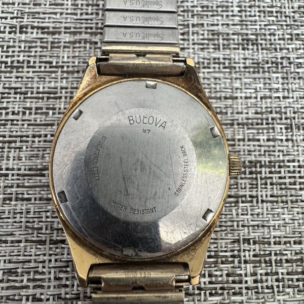 Vintage 1977 Bulova Automatic Day-Date Watch N7 Gold Tone â Speidel ...