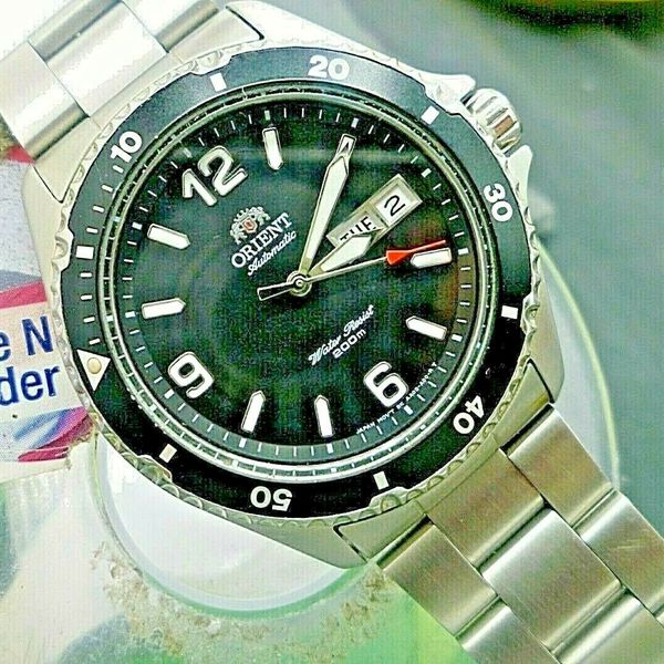 Mens 41mm ORIENT 200m MAKO II AA02-C0-A Diver Black Auto SS 8" wrist ...