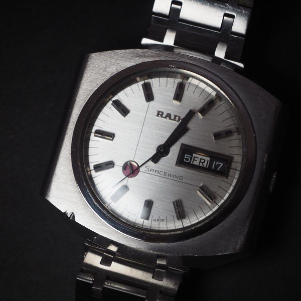 Rado Space Wing Watch Men's Automatic 40mm Silver Dial Cushion Day Date ...