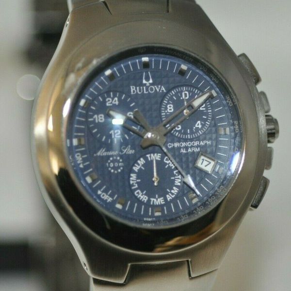 Bulova Marine Star Chronograph Alarm Blue Grey Dial Stainless Steel ...