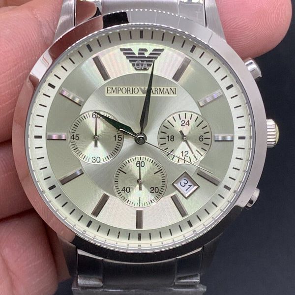 EMPORIO ARMANI AR2458 RENATO S/S Silver Dial CHRONOGRAPH DATE Quartz ...