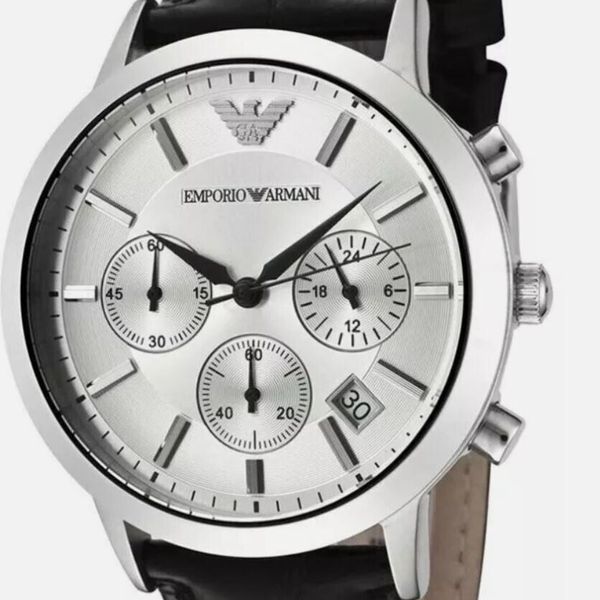 Emporio Armani AR2432 Mens Classic Chronograph Watch on Black Leather ...