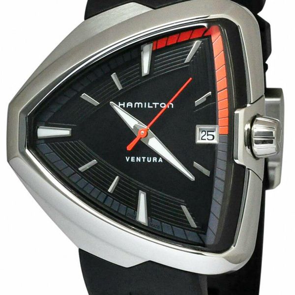 Hamilton Ventura Elvis 80 Asymmetric Black Rubber Strap Men's Watch ...