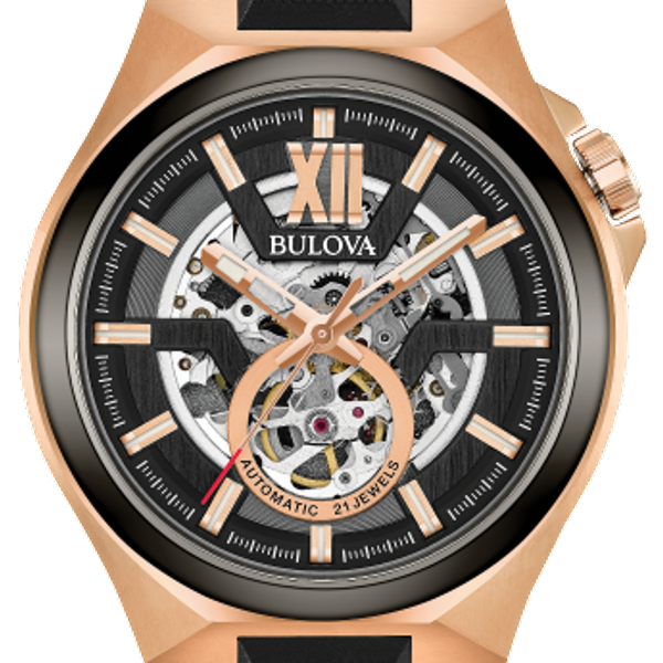 New Bulova Classic Automatic Skeleton Dial Silicone Band Men's Watch ...