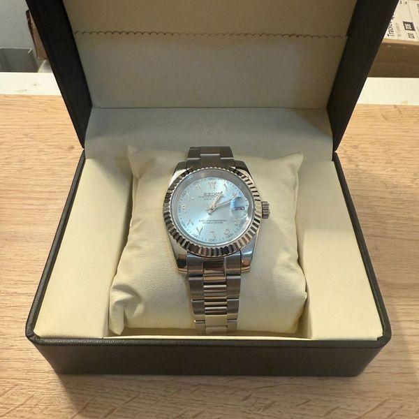 Light Blue 39mm Seiko Automatic mod Watch Arabic Dial Open Case Back ...
