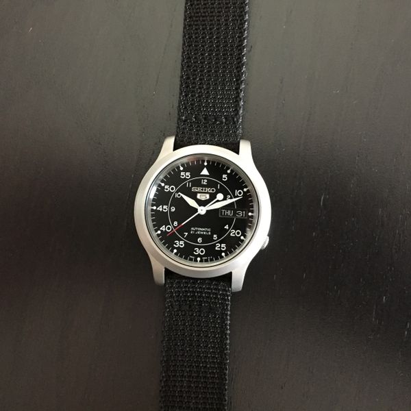 SOLD Seiko 5 Military SNK809 black dial on black strap | WatchCharts ...
