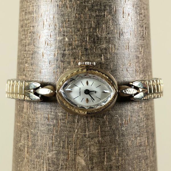 Vtg Hamilton Women Cat Eye Gold Filled Expansion Band Mechanical Wind ...