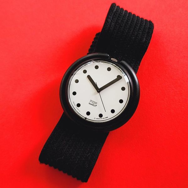 Swatch Pop Watch 1988 Vintage Black Case & Band White Dial 747 Retro ...