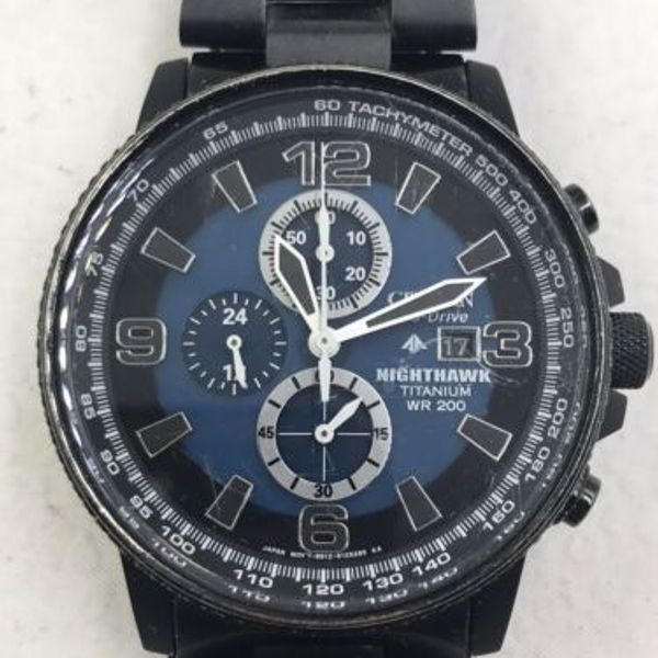 Mens Citizen Eco-Drive Nighthawk Black Titanium Chronograph Watch B612 ...