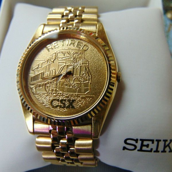 Vintage Seiko CSX RAILROAD Gold Tone Men's Watch Train Locomotive ...