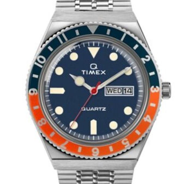 Q Timex Reissue 38mm Stainless Steel Bracelet Watch Orange&blue Ring ...