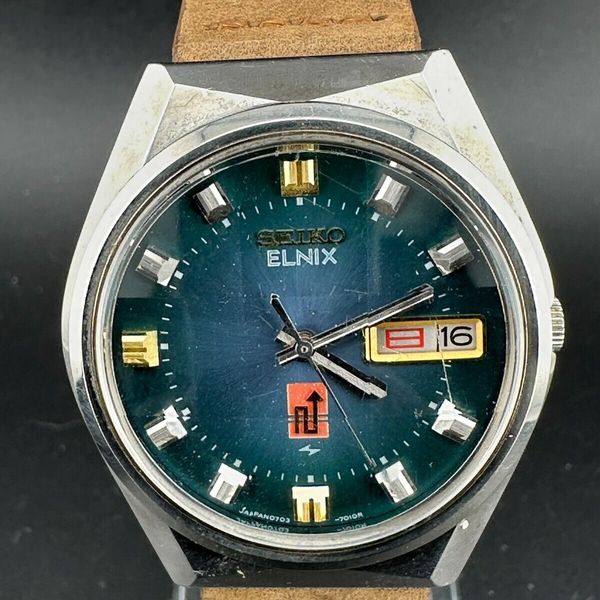 1983 Seiko Elnix Men's Blue Dial Day Date Eng/Kanji Quartz 36mm 0703 ...