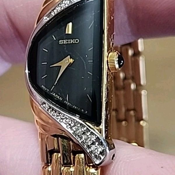 Seiko Ladies 2E20-7309 Asymmetrical Diamond Curved Half Moon ladies ...
