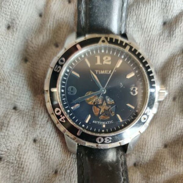 Timex Automatic WR 100M T2M5096K Wrist Watch Black Leather Strap Fully ...