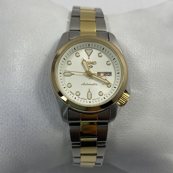 Seiko 5 Sports Automatic White Dial Two Tone Stainless Steel Ladies ...