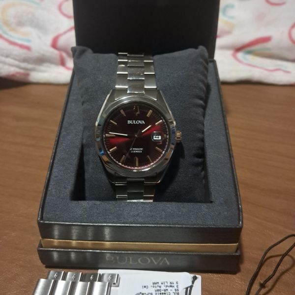 Bulova Surveyor Automatic Burgundy Dial Stainless Steel Men's Watch ...