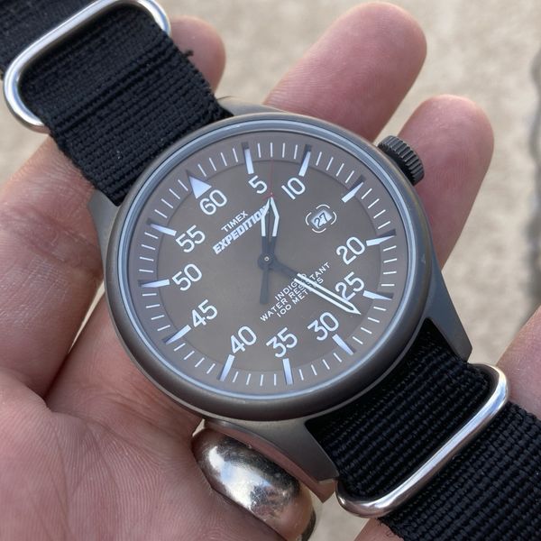 Rare Timex Expedition T49874 Military Field Watch Brown Dial Indiglo ...