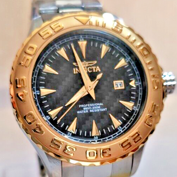 Invicta 12556 Pro Diver Men's 47mm Black Carbon Fiber Dial Gold Bezel ...