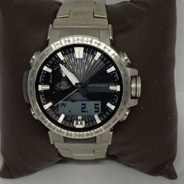 Casio Pro Trek PRW-60T Men Silver Stainless Steel Analog Dial Quartz ...