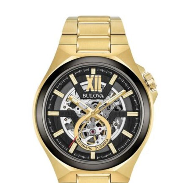 Bulova Men Classic Maquina Gold 3-HAutomatic Watch Skeleton Dial Style ...