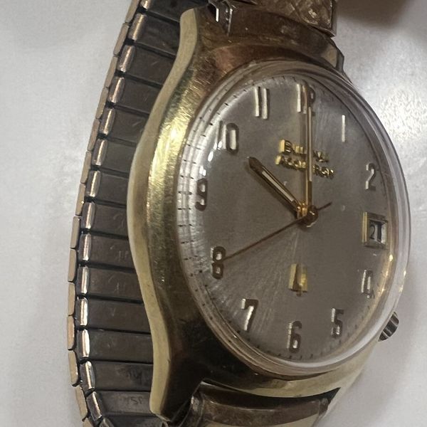 VTG Bulova Accutron Watch N5 Tuning Fork 218 10KT Rolled Gold Case Date ...