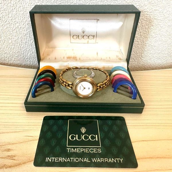 Gucci Change Bezel 12 Colors White / Gold Dial Watch include Box & Card ...