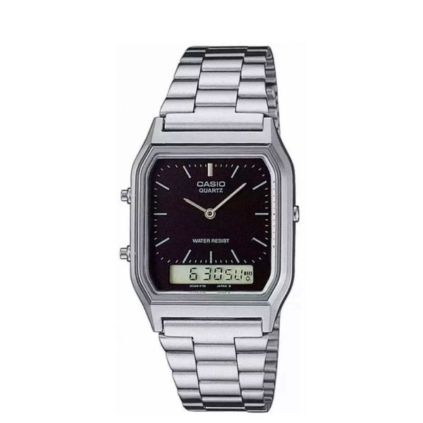 Casio AQ-230A Dual Time Silver & Gold Retro Stainless Steel Analog ...