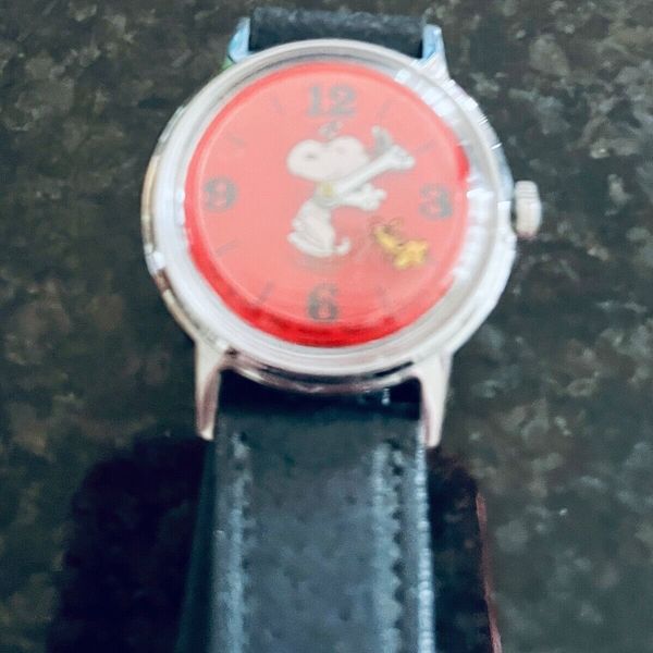 Vintage Snoopy Watch - Red with Black Band Red Baron - Woodstock ...