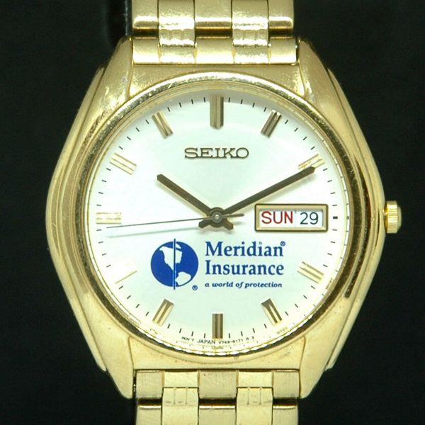 SEIKO MENS QUARTZ Day Date GOLD WATCH V743-8069 Meridian Insurance NEW BATTERY | WatchCharts ...