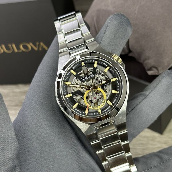 NEWâ AUTOMATICâ Bulova Maquina Skeleton Clear Dial Steel Men's Watch ...