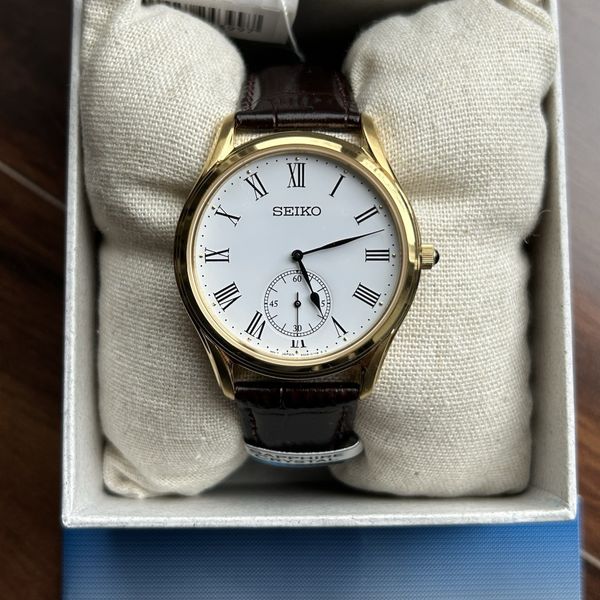 Seiko SRK050 Essentials Collection Men Gold White Roman Small Second ...