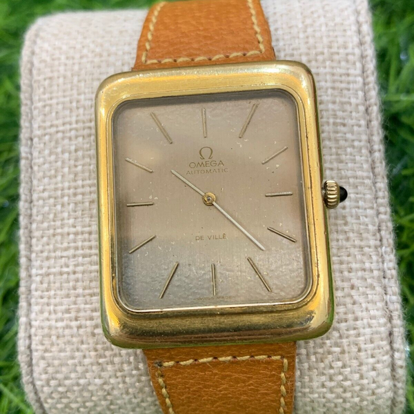 VINTAGE OMEGA DE VILLE WATCH AUTOMATIC RECTANGLE W/BOX GOLD CAPED 1970 ...