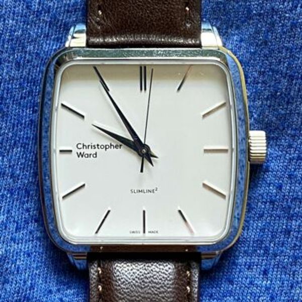 Christopher Ward C5 Malvern Slimline Square manual wind watch, white ...